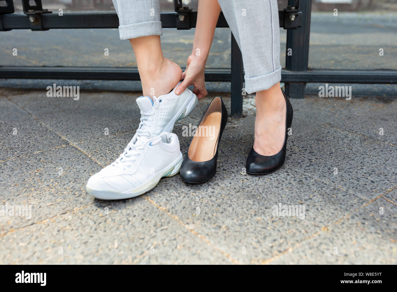 Leg woman sitting on bench hi-res stock photography and images - Alamy