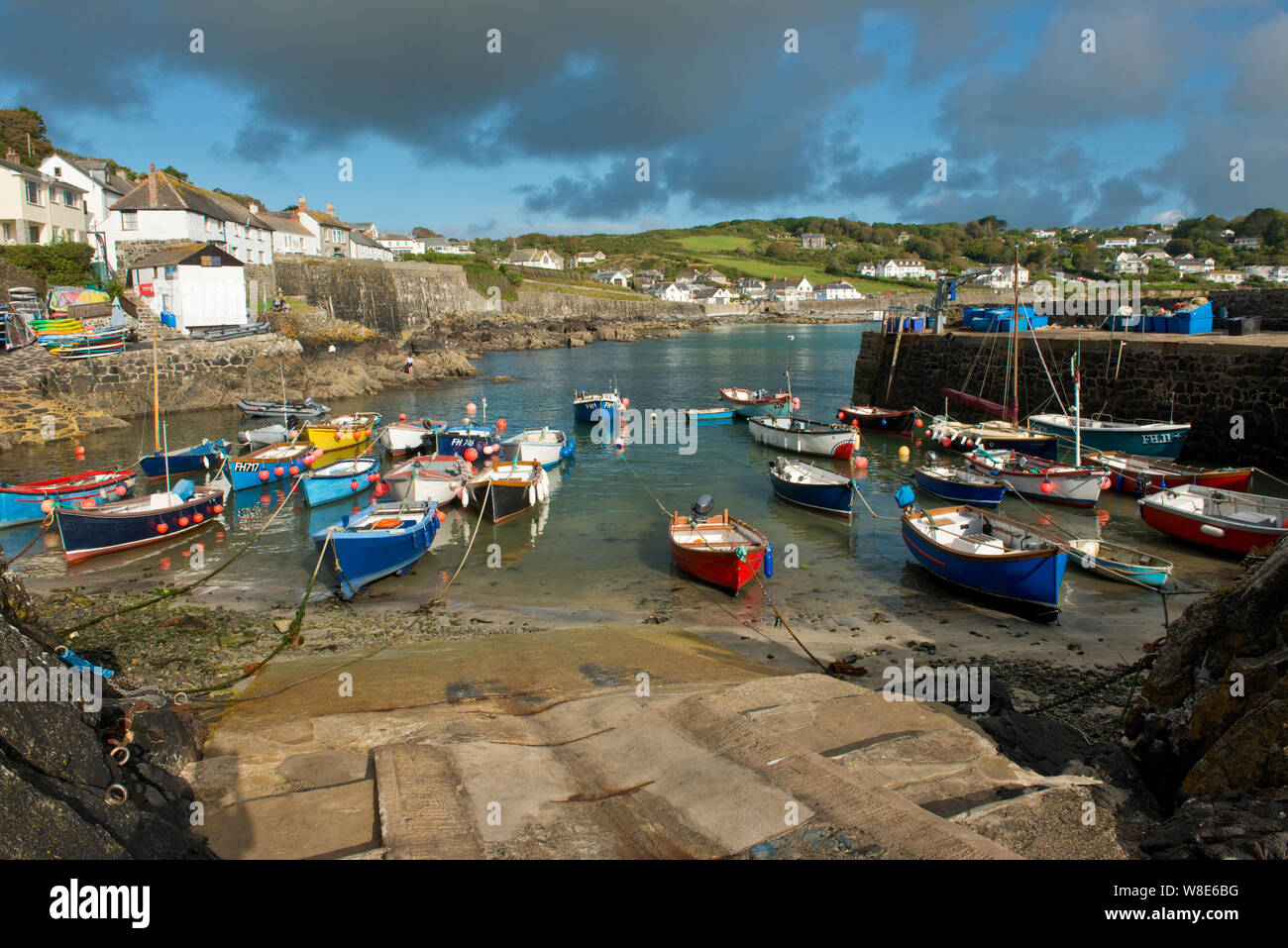 Slipway and fishing boats in Coverack Harbour. Coverack, helton ...