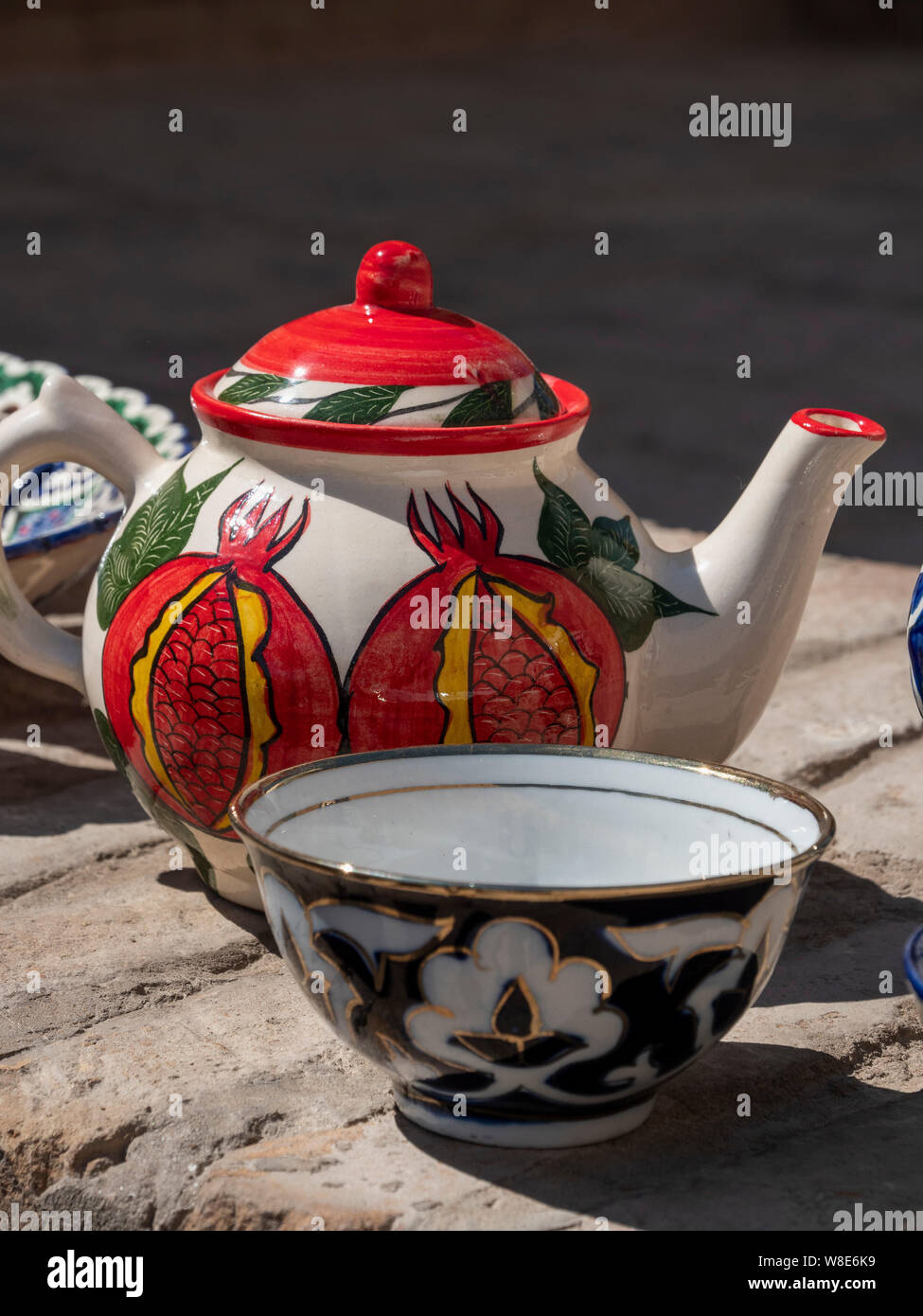 Selling of tea set, historic city Ichan Qala, Chiwa, Uzbekistan, Asia ...