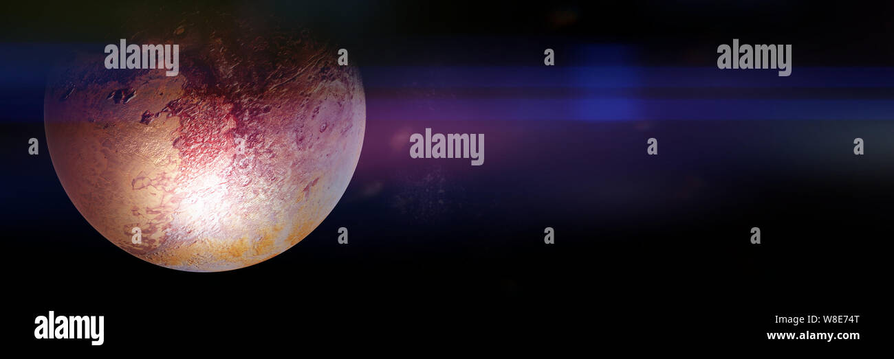 dwarf planet Pluto in empty space (3d space render banner, elements of ...