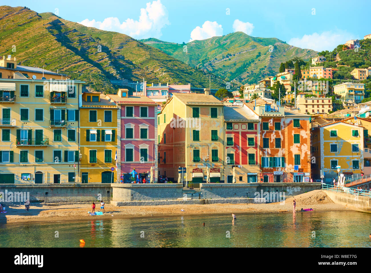 Genoa Nervi, Liguria, Italy - July 01, 2019: Waterfront with buildings ...