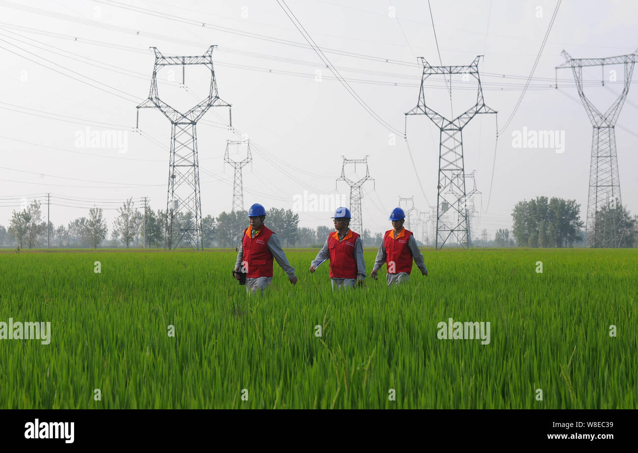 Chinese electricians patrol pylons and high-voltage power lines on the ...