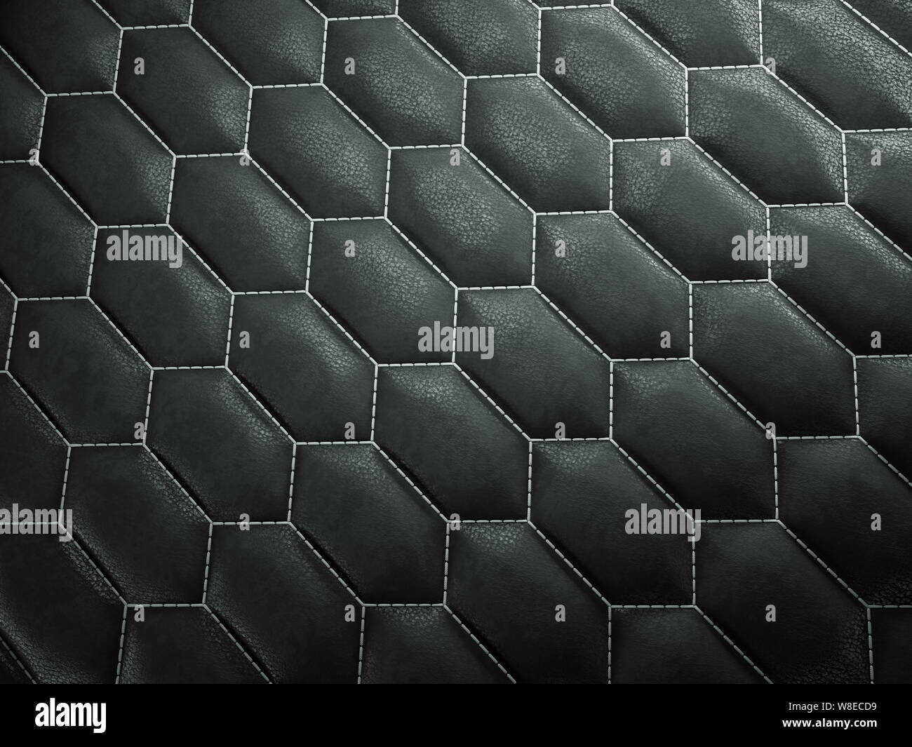 Leather stitched hexagon or honecomb black shiny texture or background ...