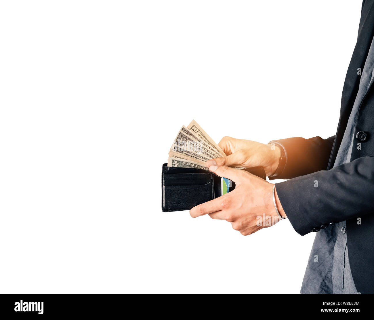 man hands opening wallet and show dollar banknote Stock Photo - Alamy