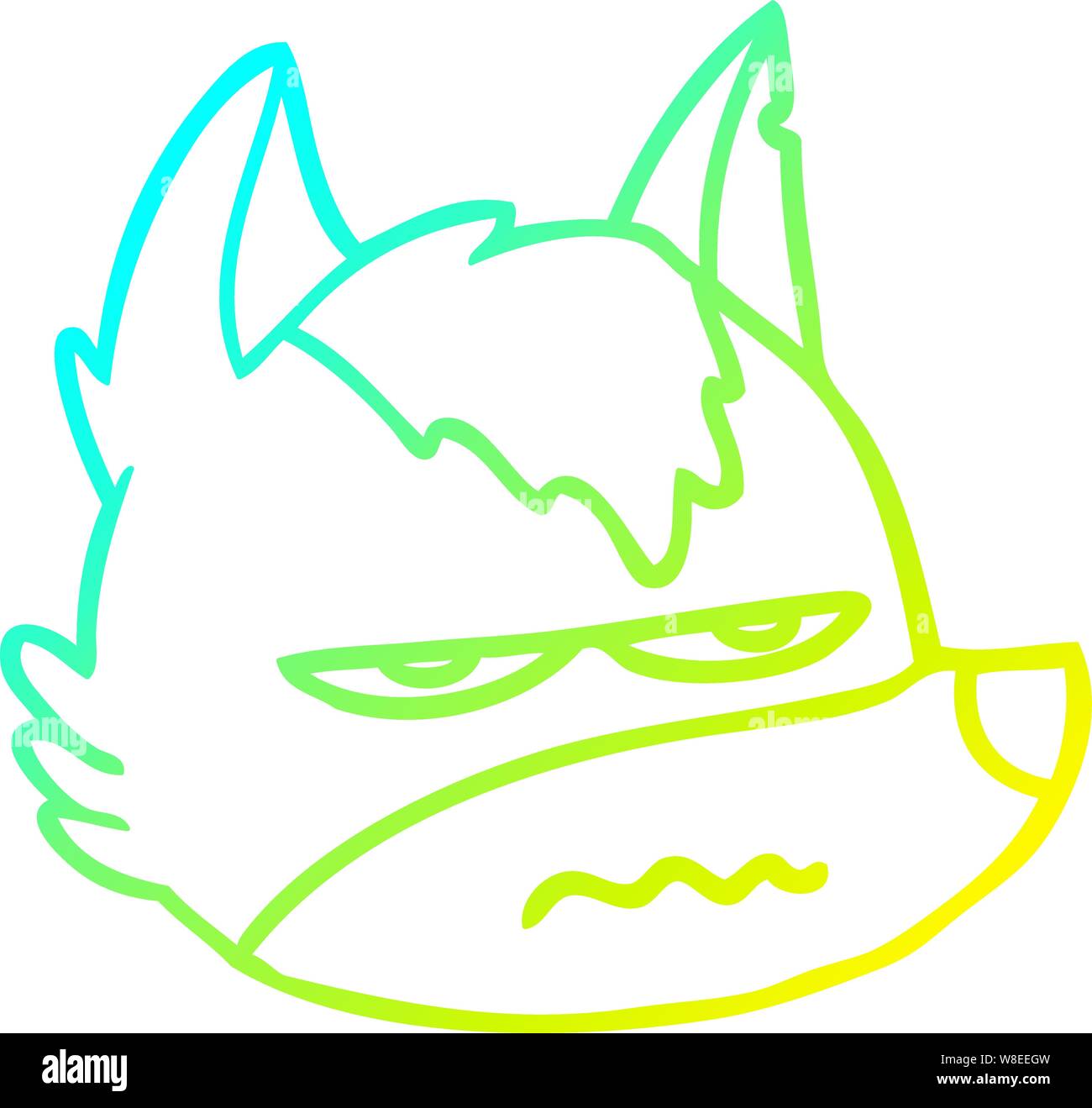 cold gradient line drawing of a cartoon annoyed wolf face Stock Vector ...