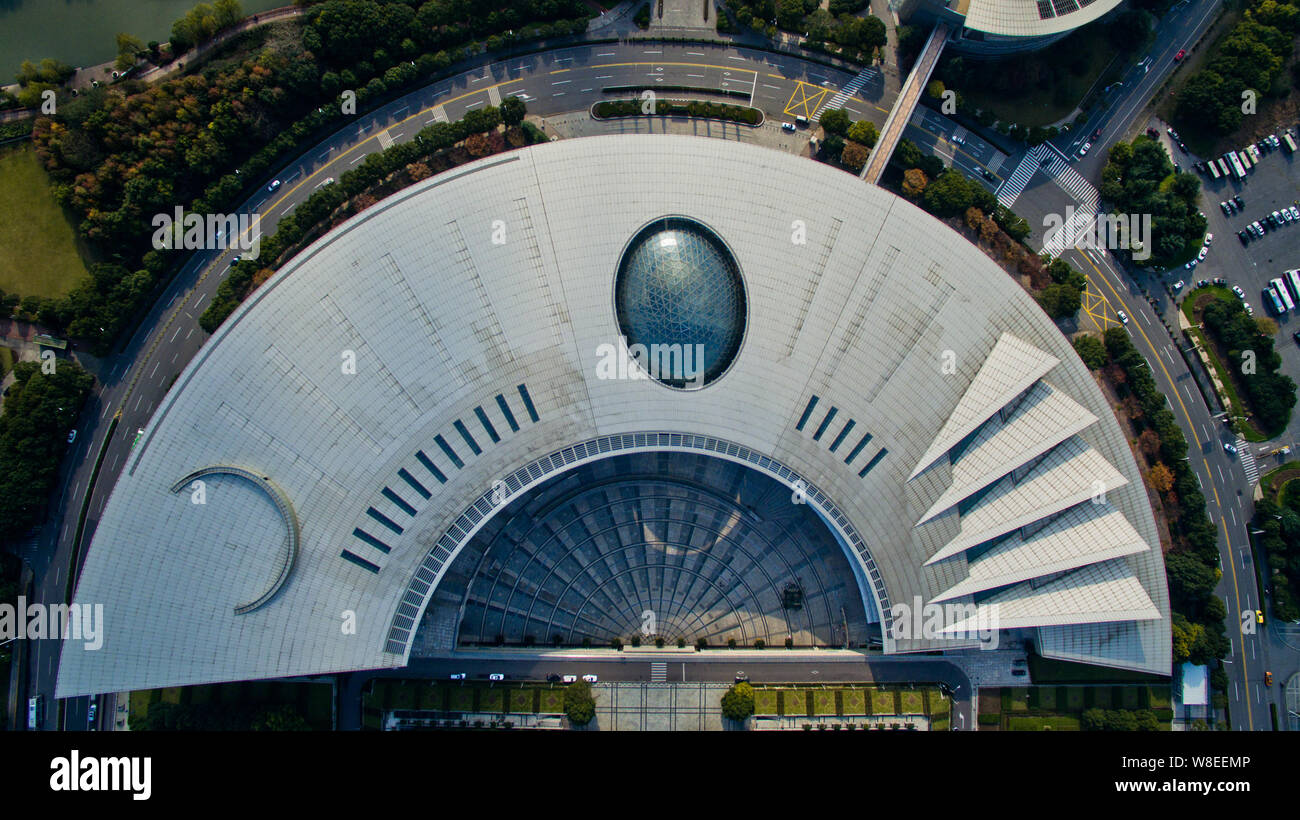 Aerial view of the Shanghai Science & Technology Museum in Shanghai ...