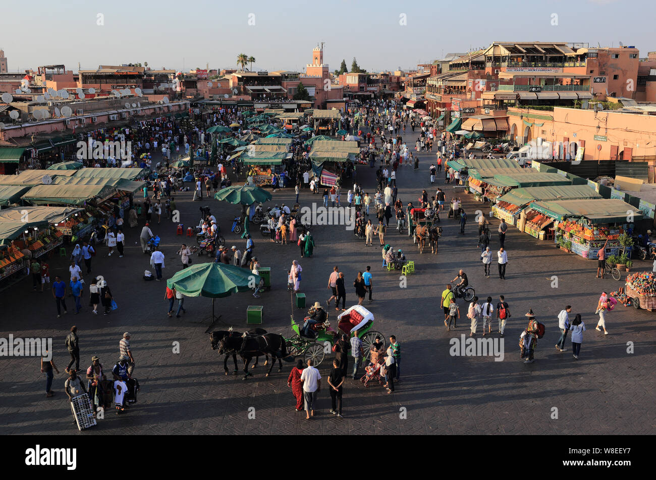 MARRAKESH, MOROCCO. June 26, 2019: Dusk over the Djemma el Fna Square ...