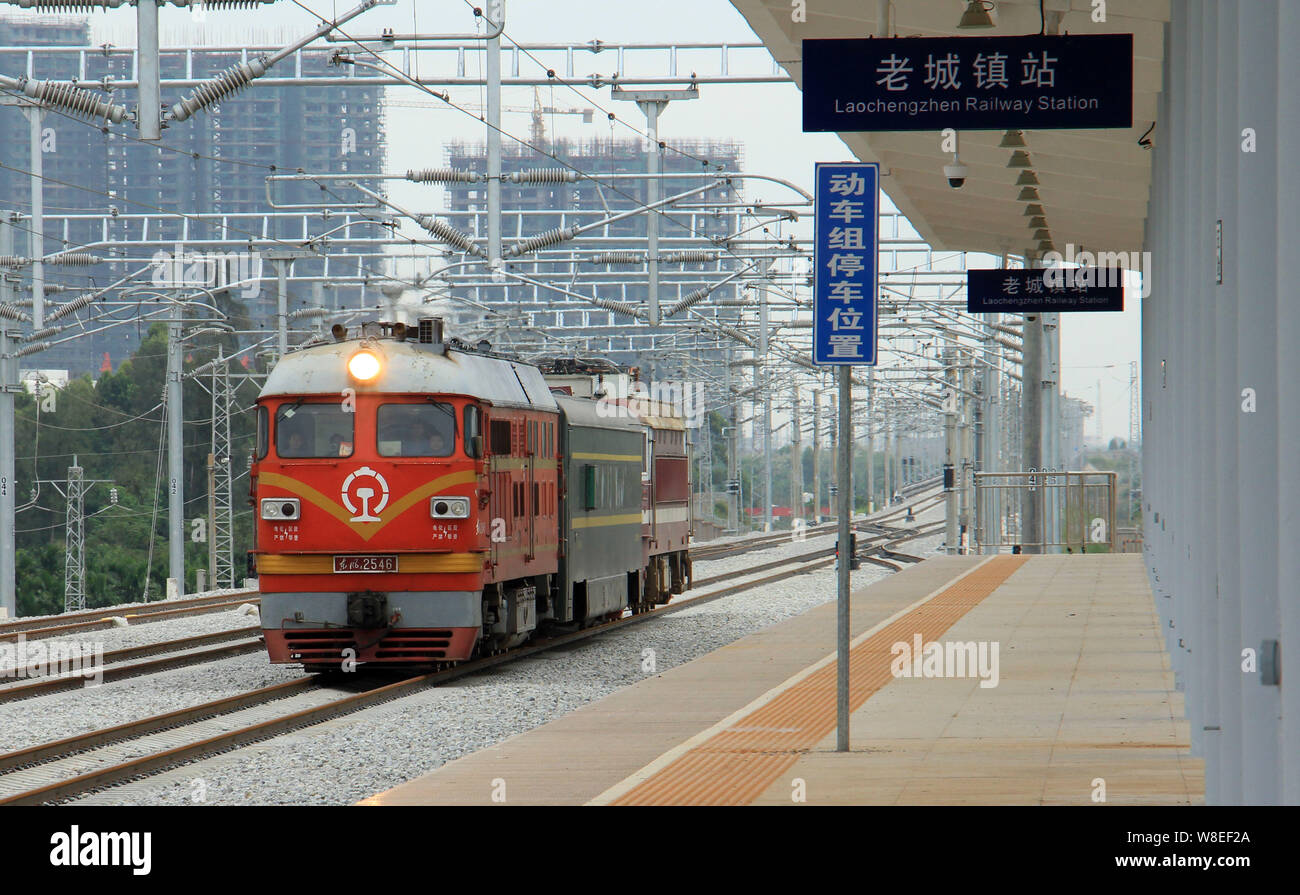 A train travels on the world's first high-speed train line circling ...