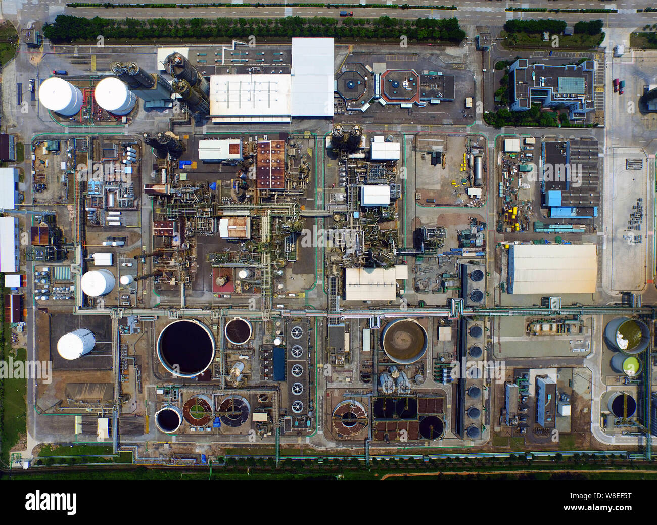 Bird's eye view of a petrochemical industry base in Zhuhai city, south ...
