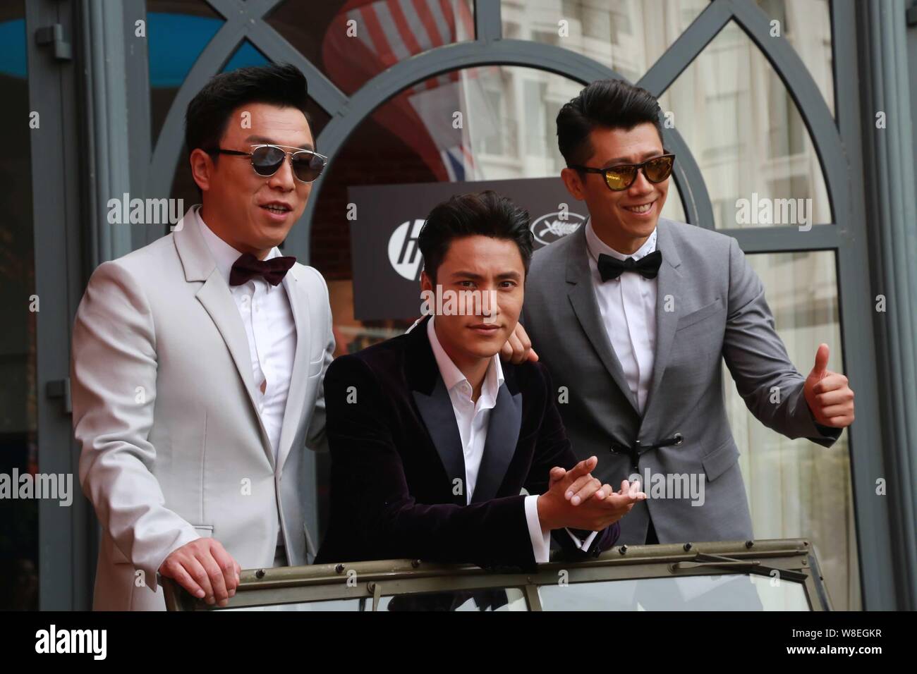 (From left) Chinese actors Huang Bo, Chen Kun and Xia Yu pose at a ...