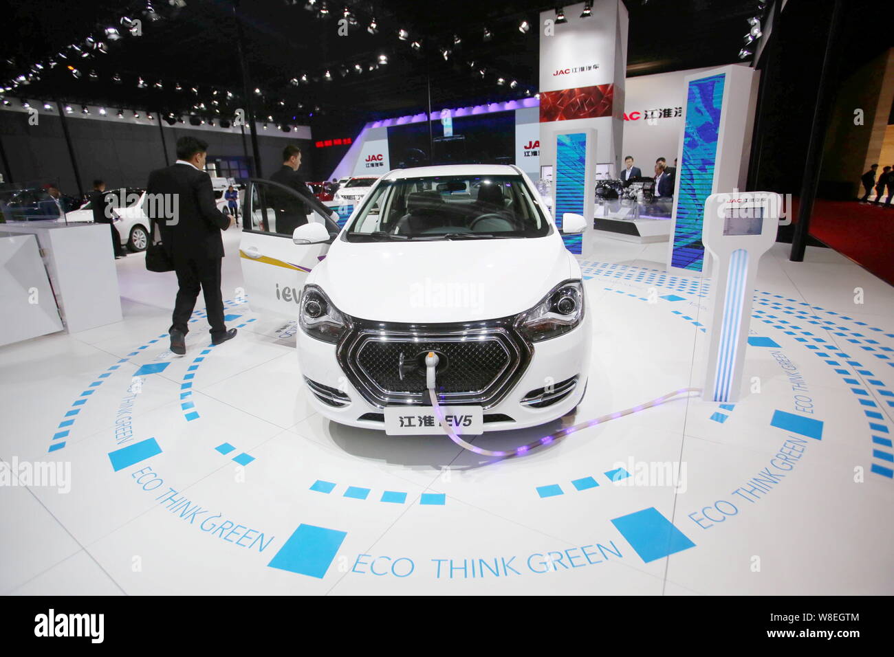 A JAC iEV5 electric car is on display during the 16th Shanghai ...