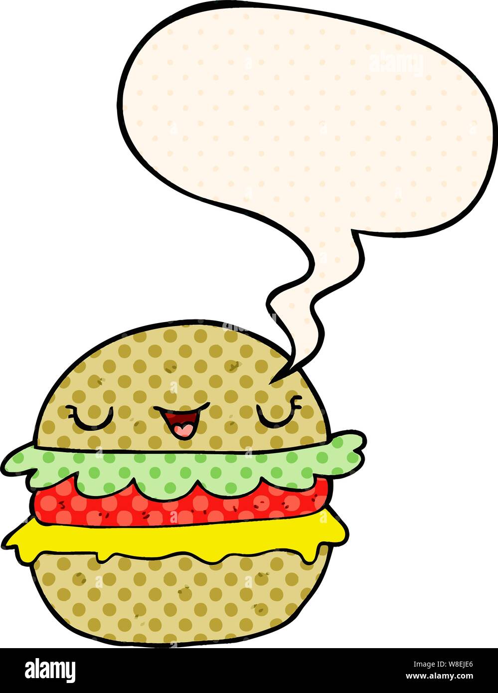 cartoon burger with speech bubble in comic book style Stock Vector ...