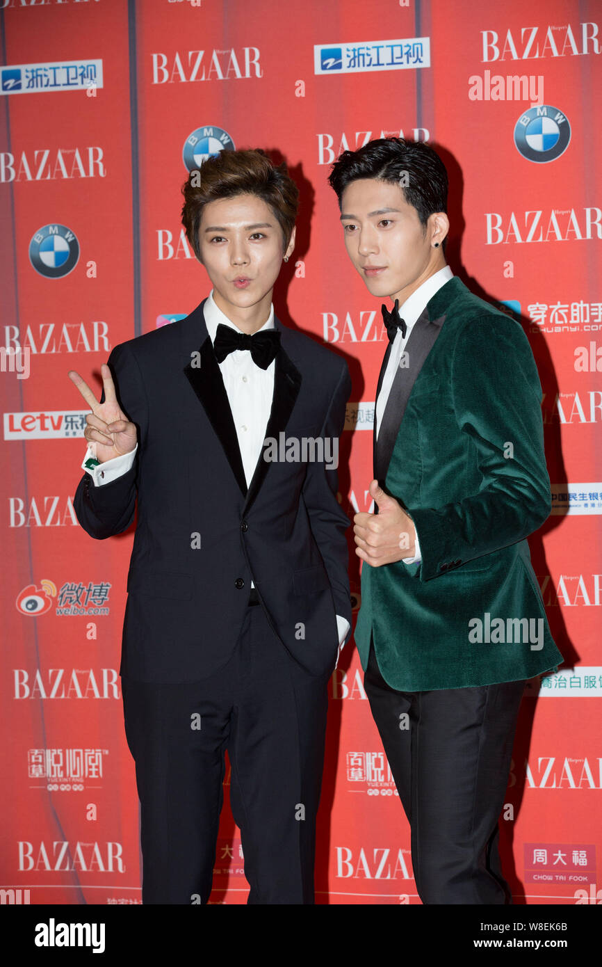 Chinese singers and actors Lu Han, left, and Jing Boran arrive on the ...