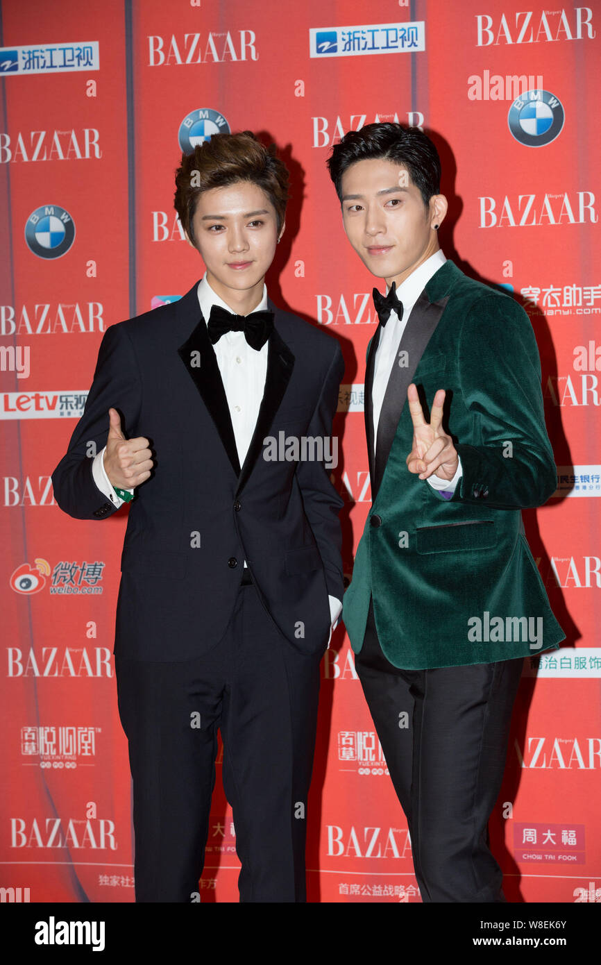 Chinese singers and actors Lu Han, left, and Jing Boran arrive on the ...