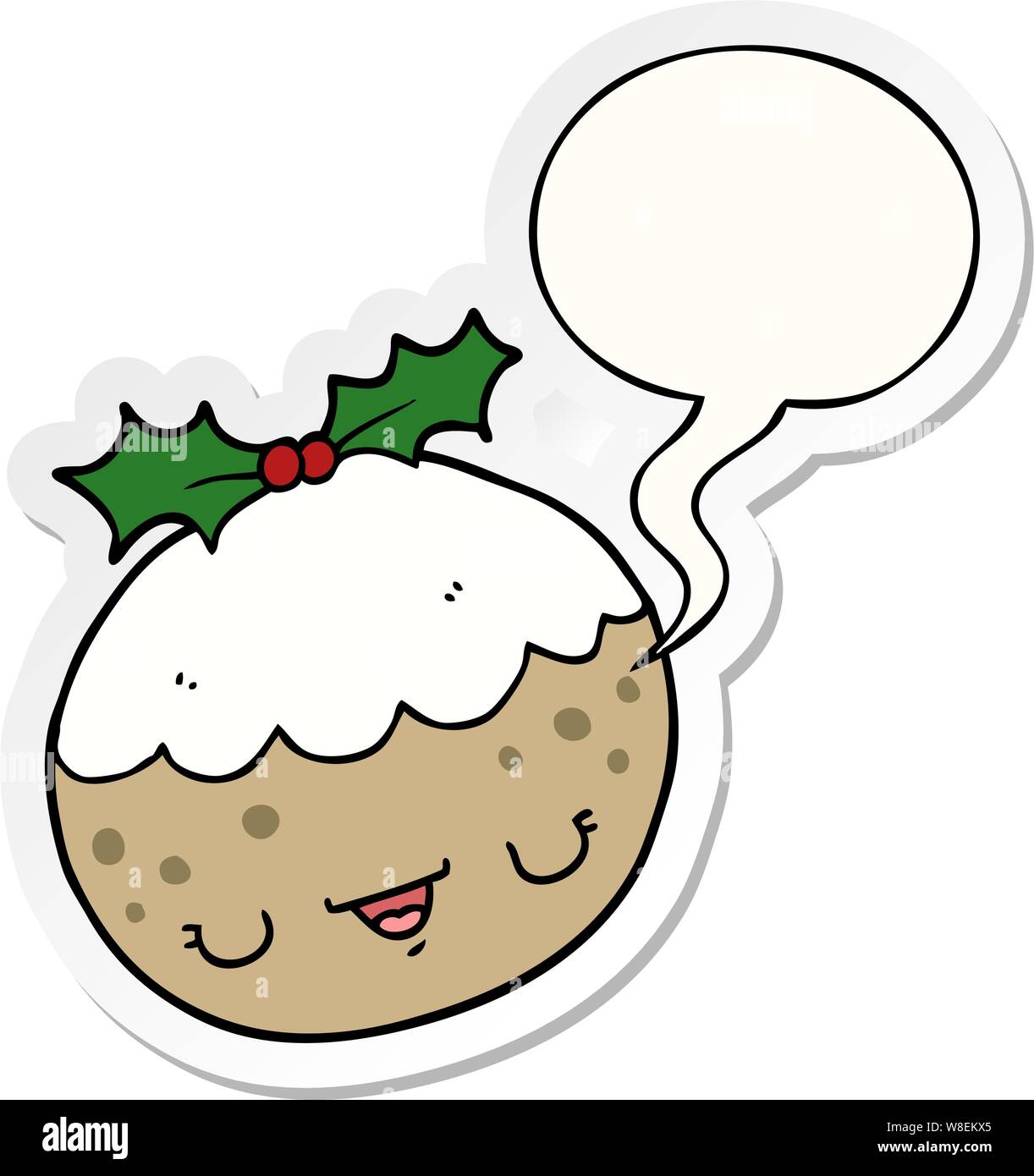 cute cartoon christmas pudding with speech bubble sticker Stock Vector ...