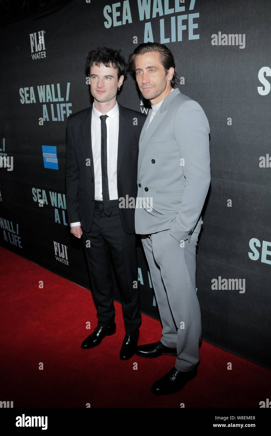 Tom Sturridge (L) and Jake Gyllenhaal attend the "Sea Wall / A Life ...