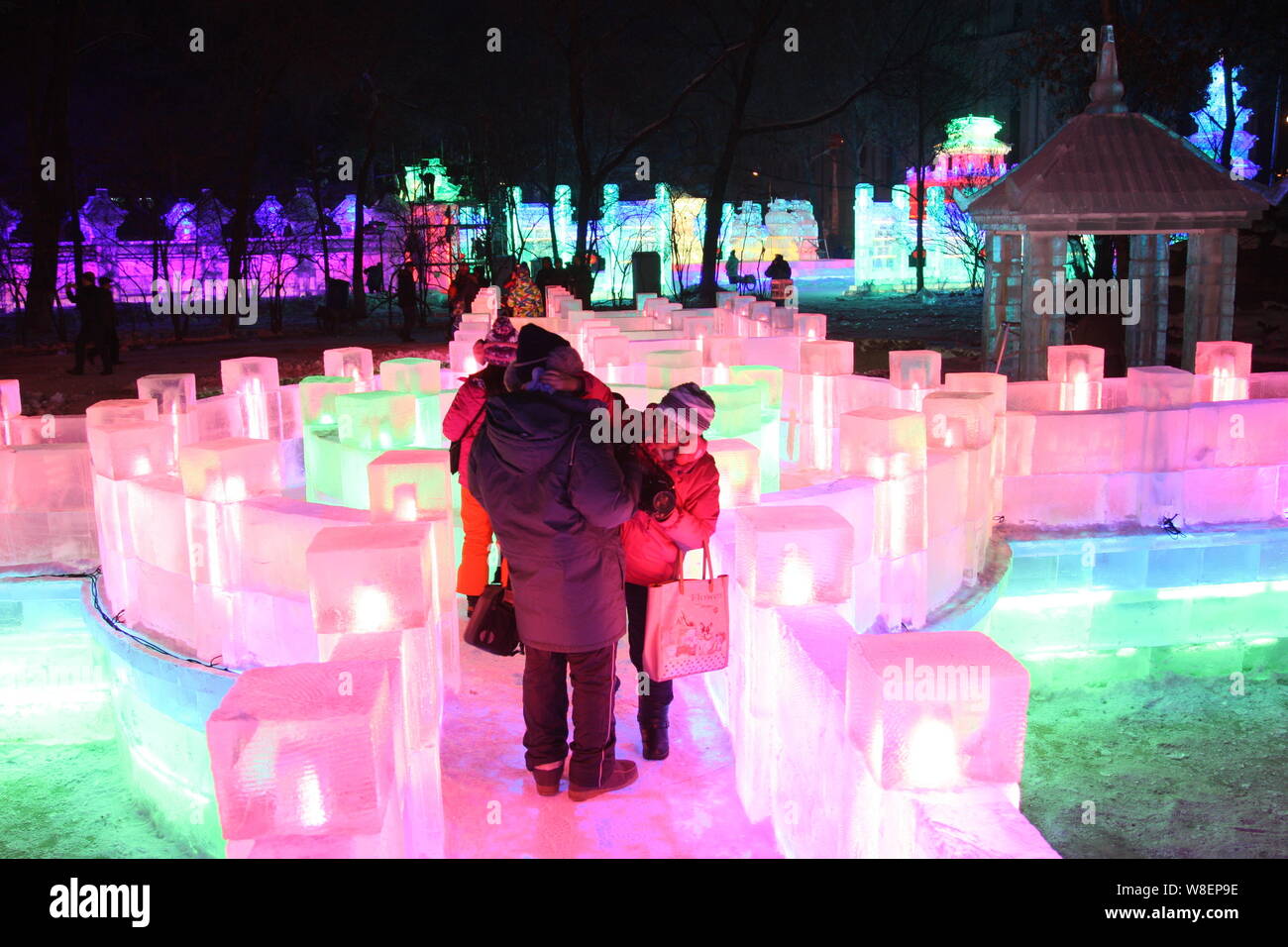 People visit ice sculptures ahead of the 42nd Harbin International Ice ...