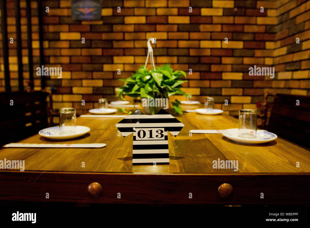 View of a dining room at a prison-themed restaurant in Jilin city ...