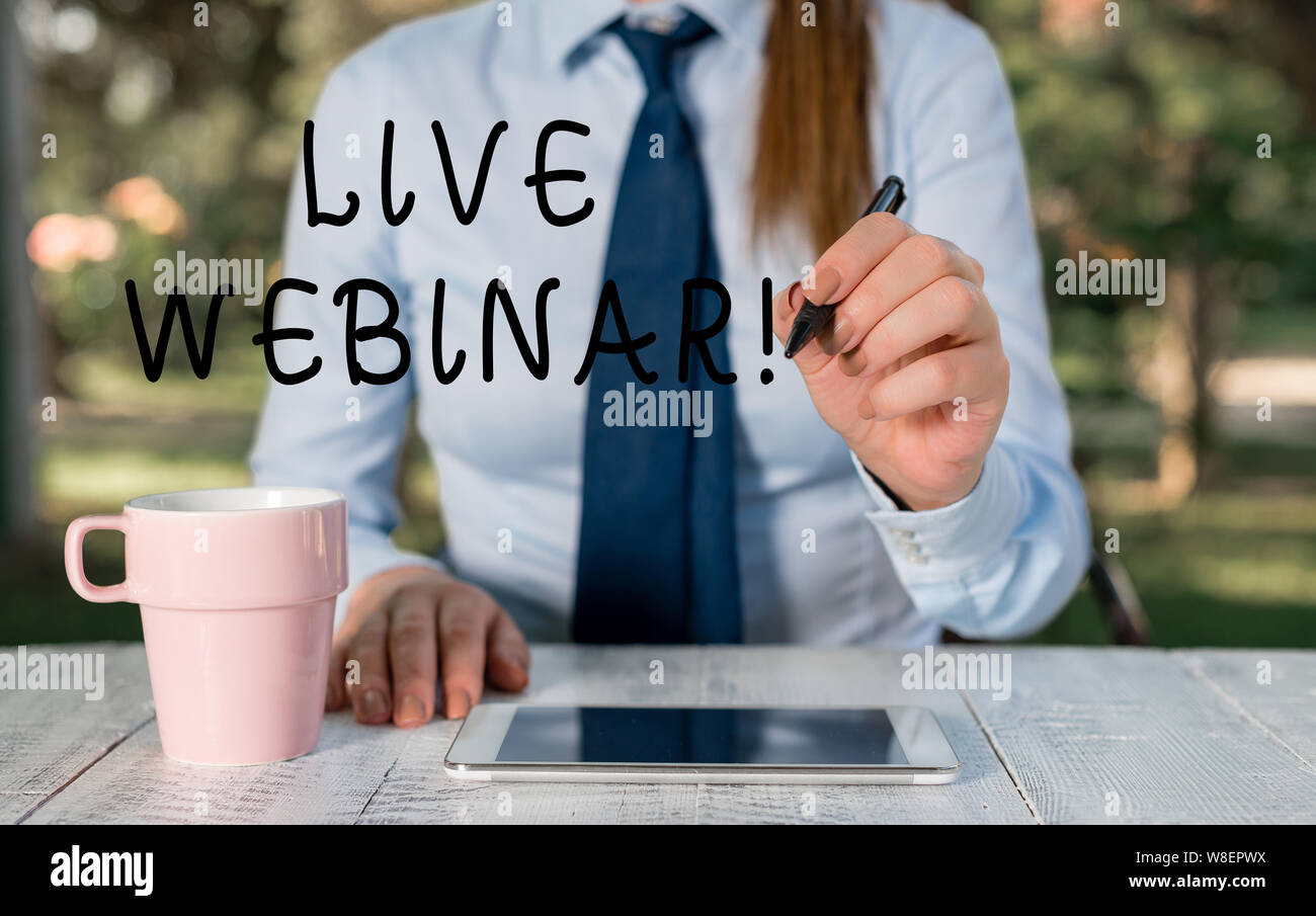 Writing note showing Live Webinar. Business concept for presentation lecture or seminar ...