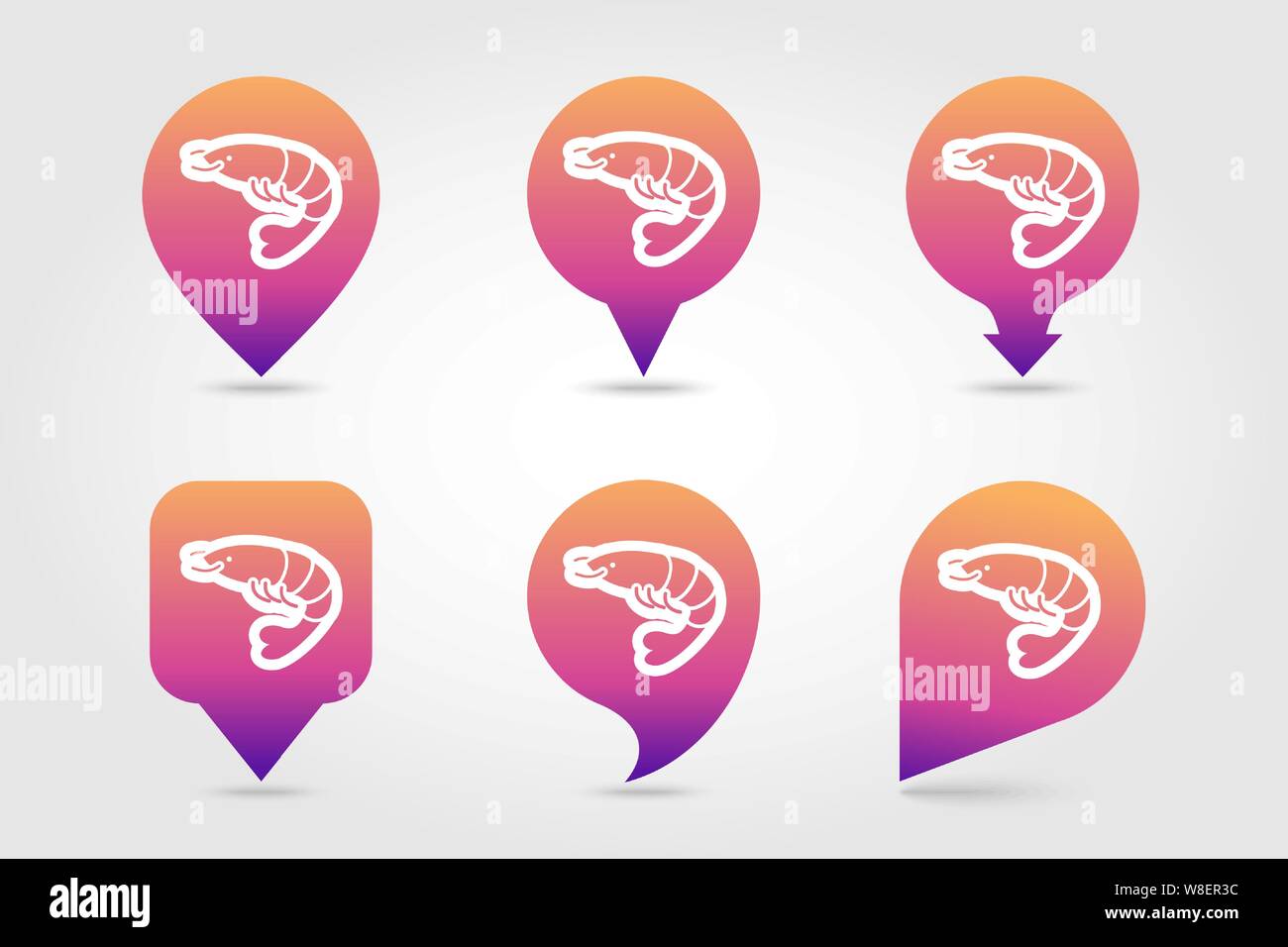 Shrimp pin map icon. Prawn vector. Beach Map pointer. Summer Map ...