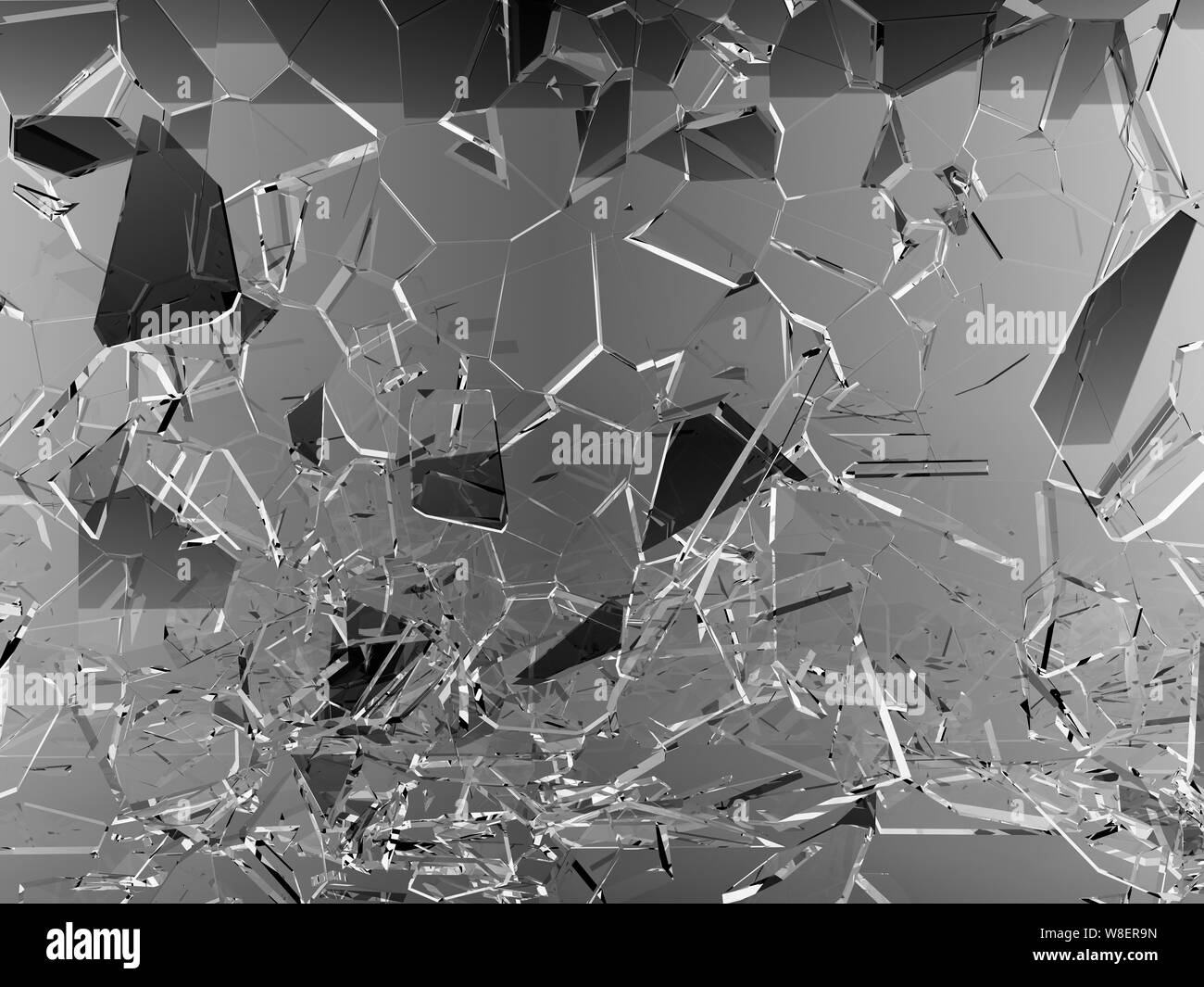 Pieces of glass broken or cracked on white, 3d illustration; 3d ...