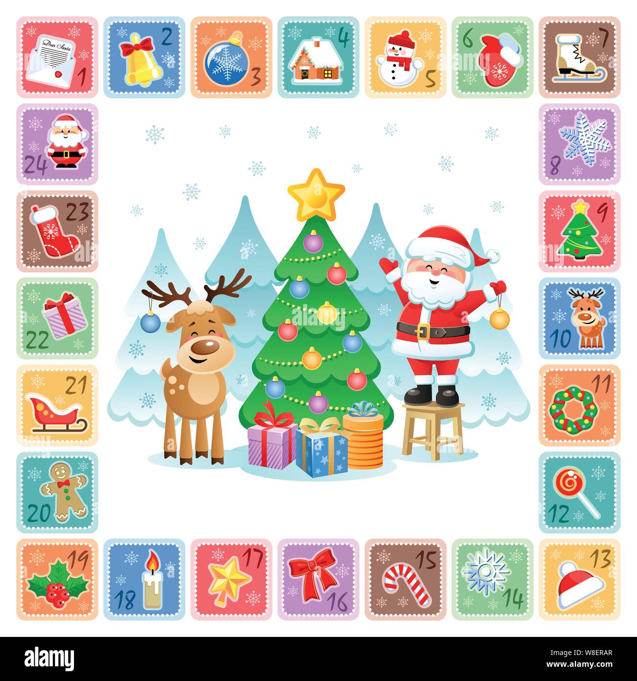 Christmas Countdown Advent Calendar with Christmas decorative icons ...