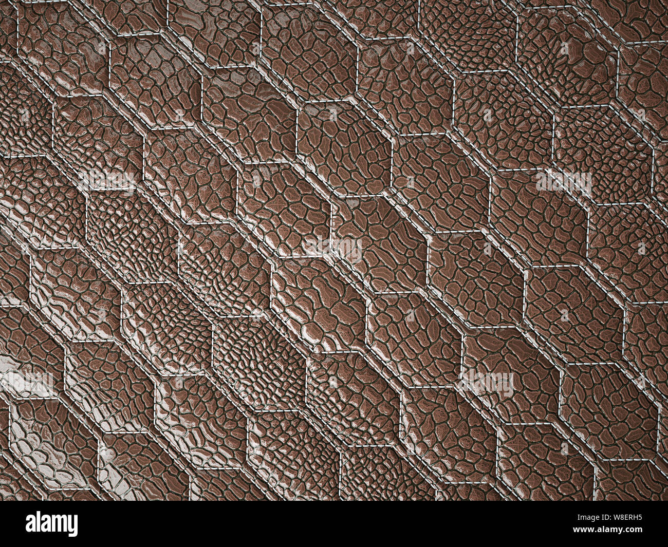 Alligator or crocodile brown Leather. hexagon or honeycomb stitched ...