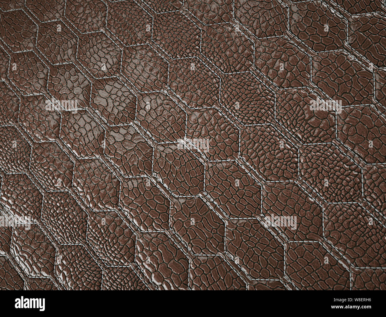 Alligator or crocodile brown Leather. hexagon or honeycomb stitched ...