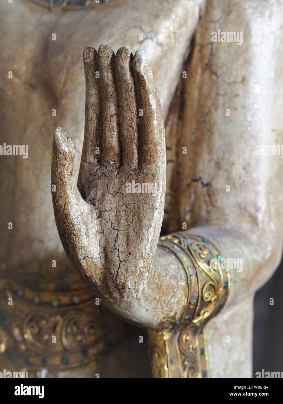 Wooden Hand- stop sign Stock Photo - Alamy