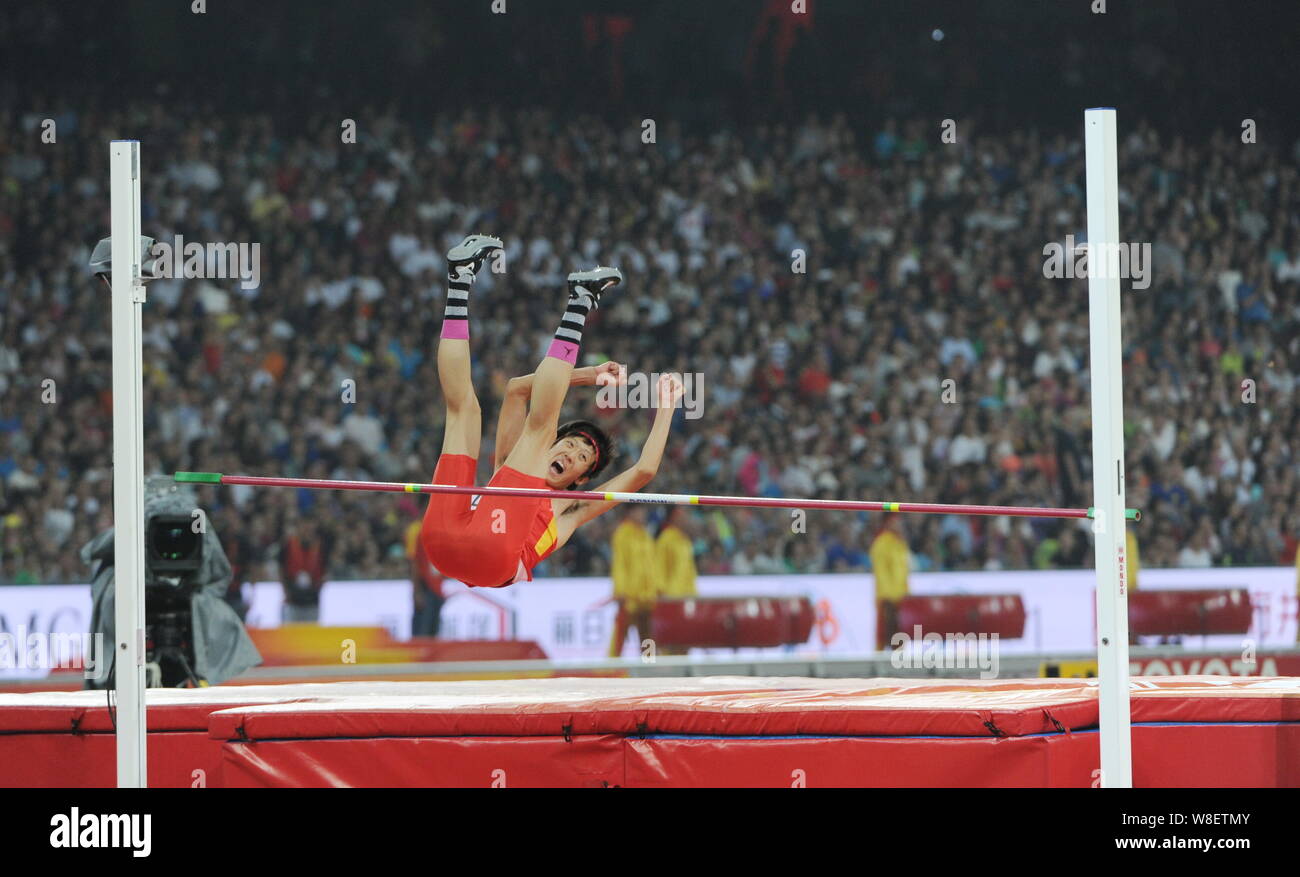 China's Zhang Guowei competes in the men's high jump final during the ...