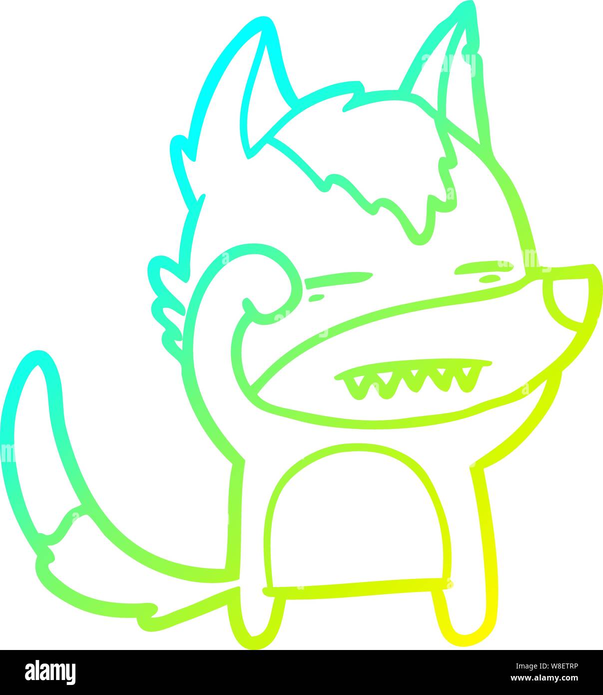 cold gradient line drawing of a cartoon wolf showing teeth Stock Vector ...
