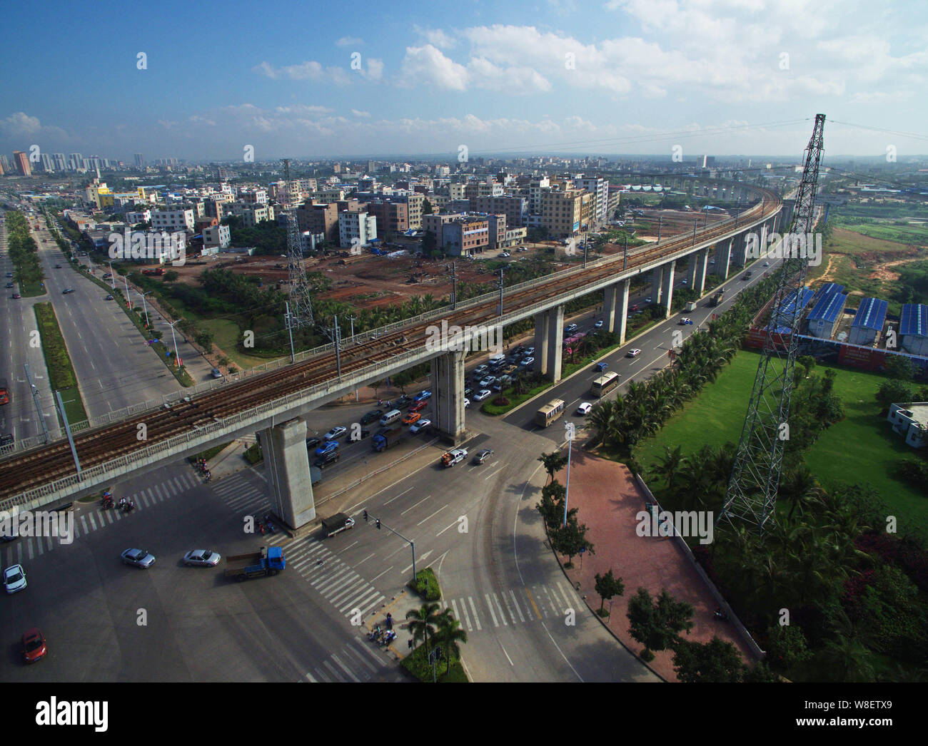 View of a section of the world's first high-speed train line circling ...