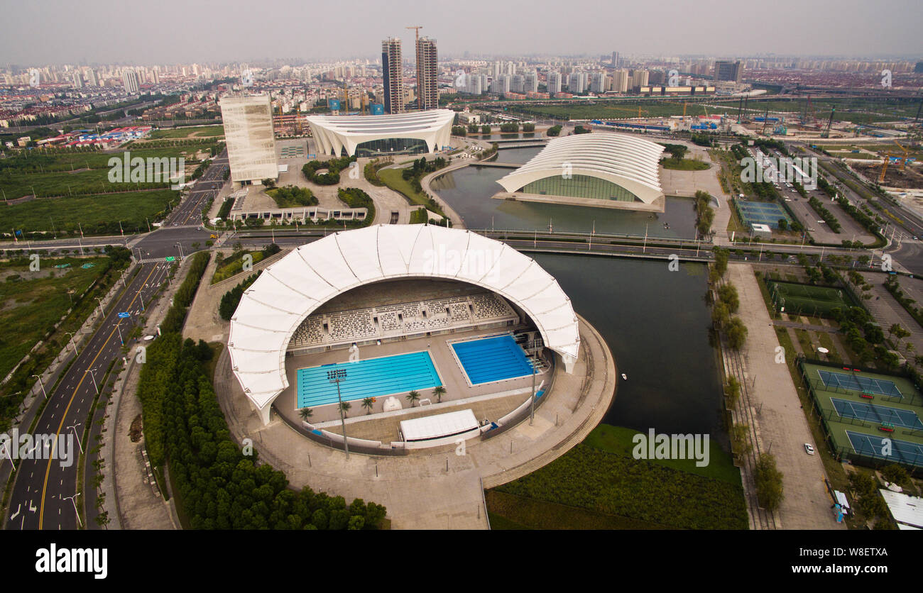 Aerial view of the Shanghai Oriental Sports Center in Shanghai, China ...