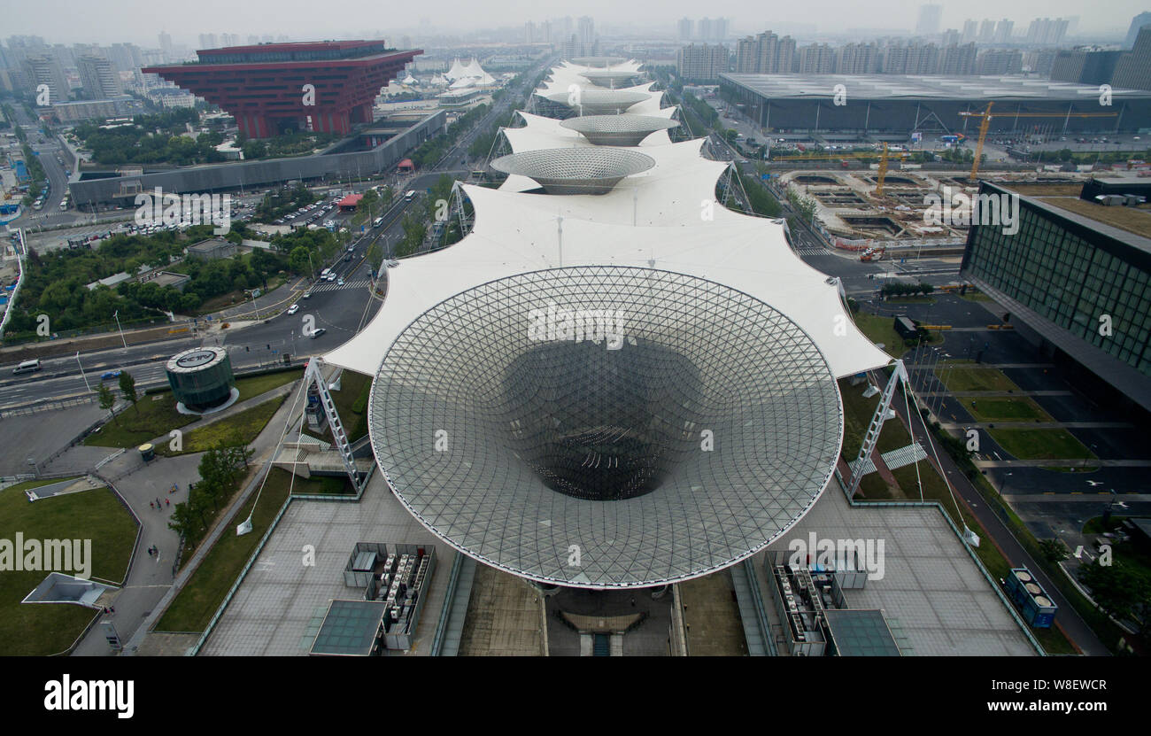 Aerial view of the China Pavilion and Expo Axis for Shanghai World Expo ...