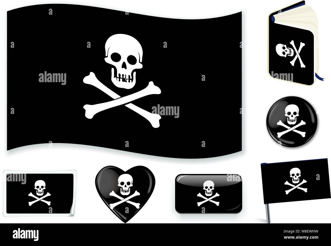 Pirate flag. Vector illustration. 3 layers. Shadows, flat flag, lights ...