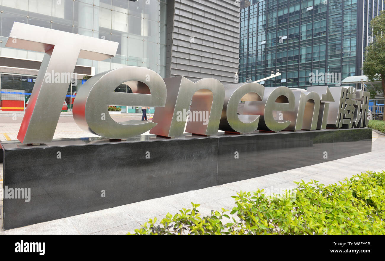 --FILE--A logo of Tencent is seen in front of the headquarters building ...