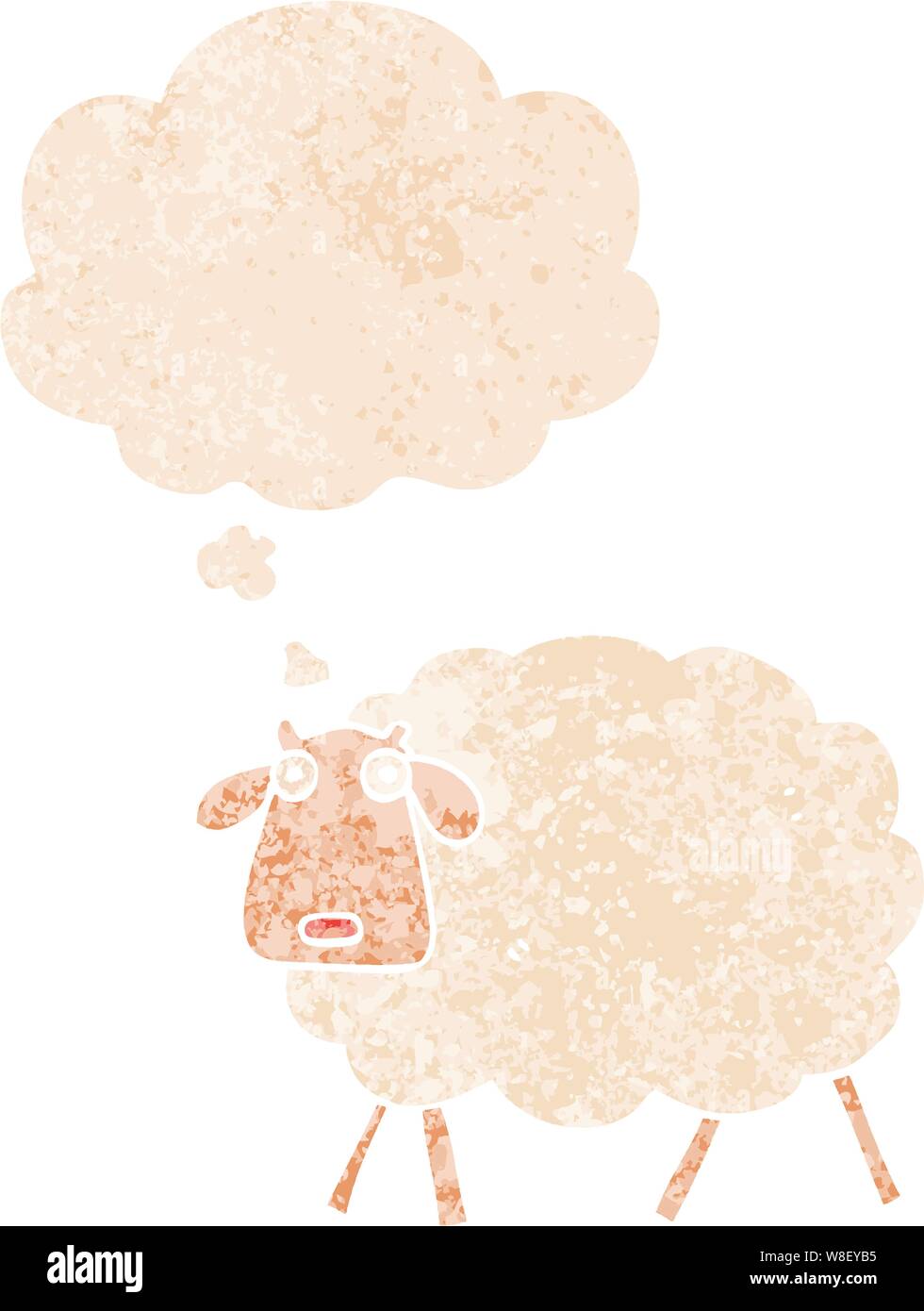 cartoon sheep with thought bubble in grunge distressed retro textured ...