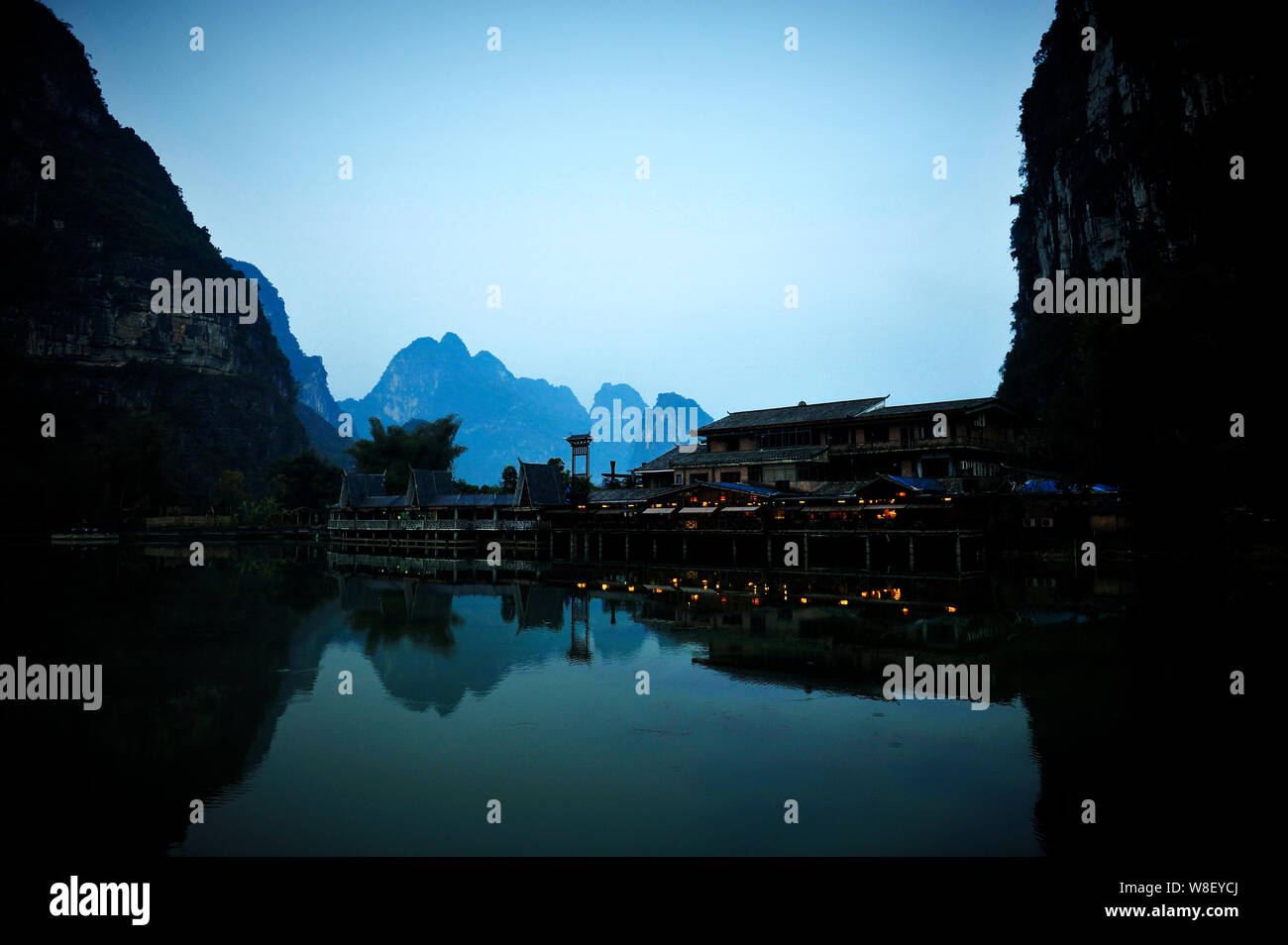 Landscape of the Mingshi River and mountain ranges at Mingshi Pastoral ...