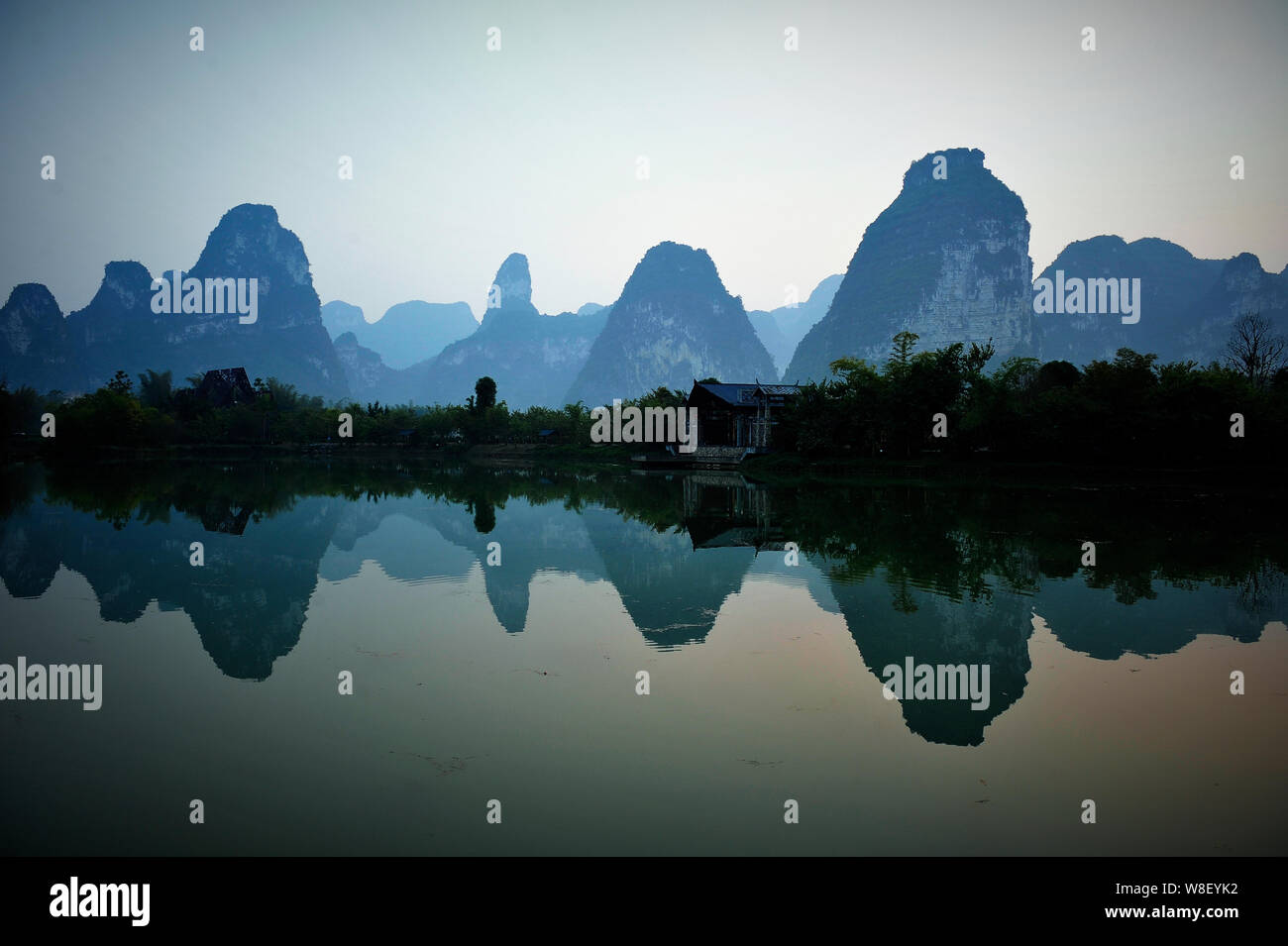 Landscape of the Mingshi River and mountain ranges at Mingshi Pastoral ...