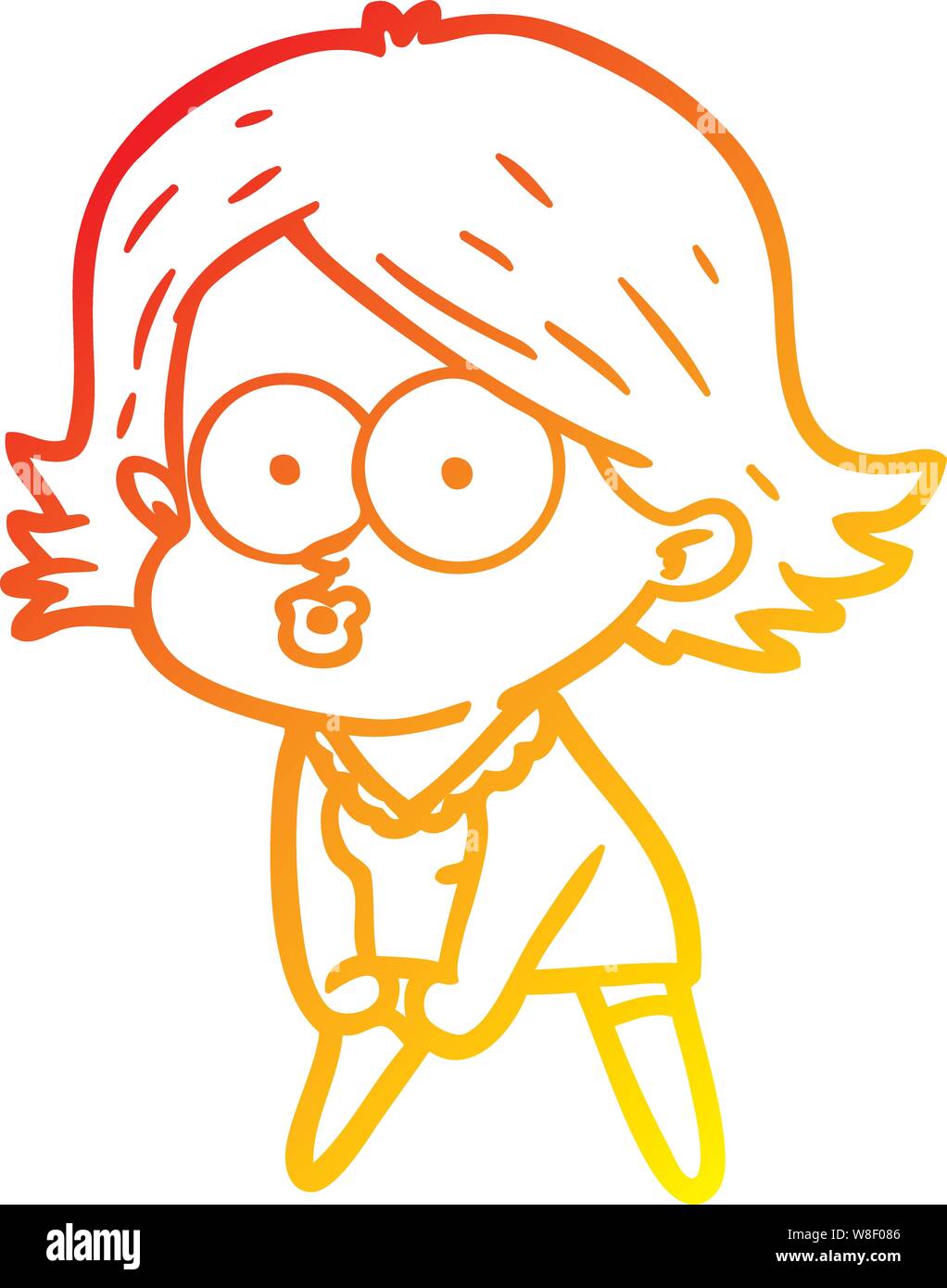 warm gradient line drawing of a cartoon girl pouting Stock Vector Image ...