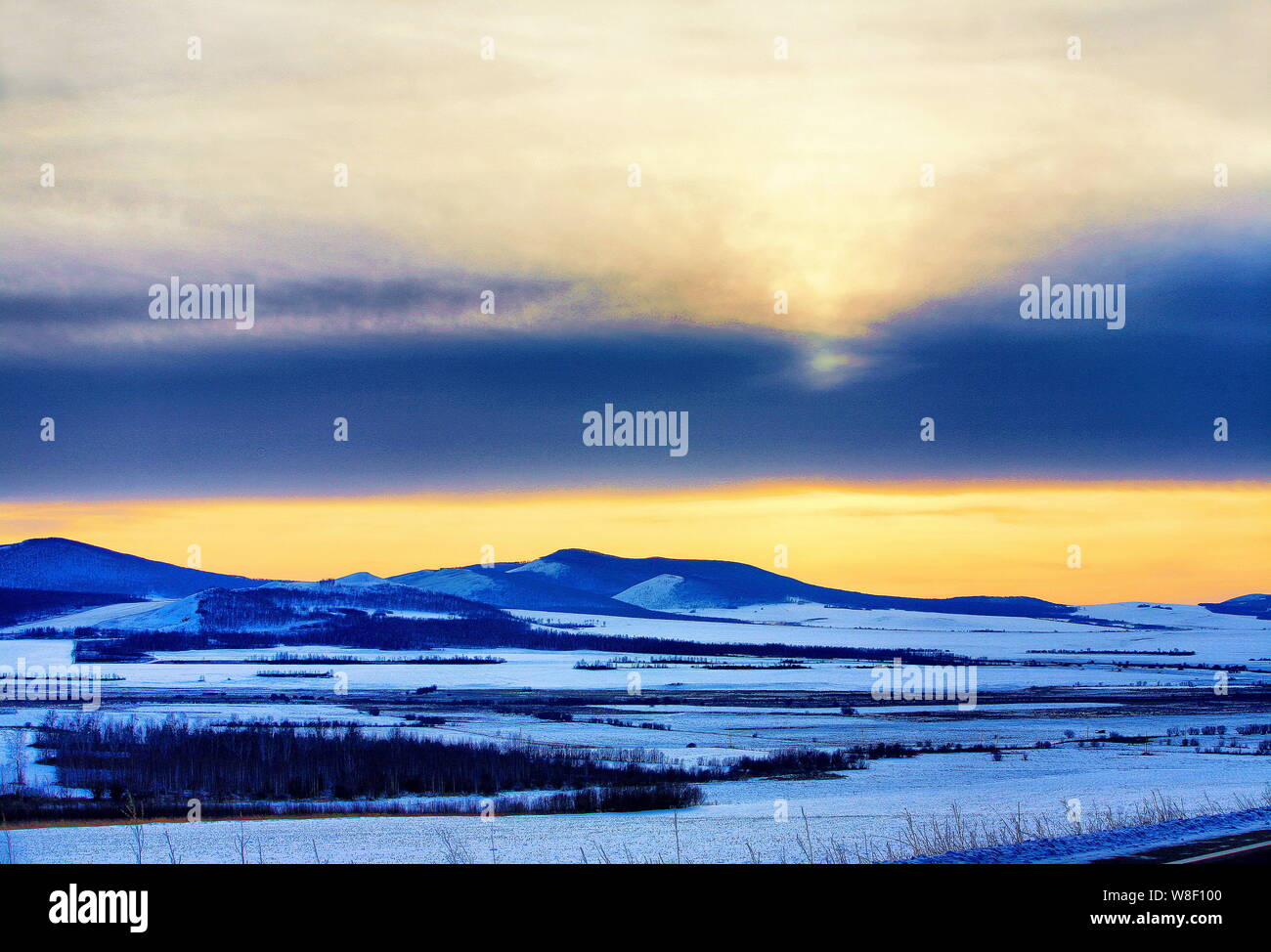 Landscape of Ergune or Argun in the snow in north China's Inner ...