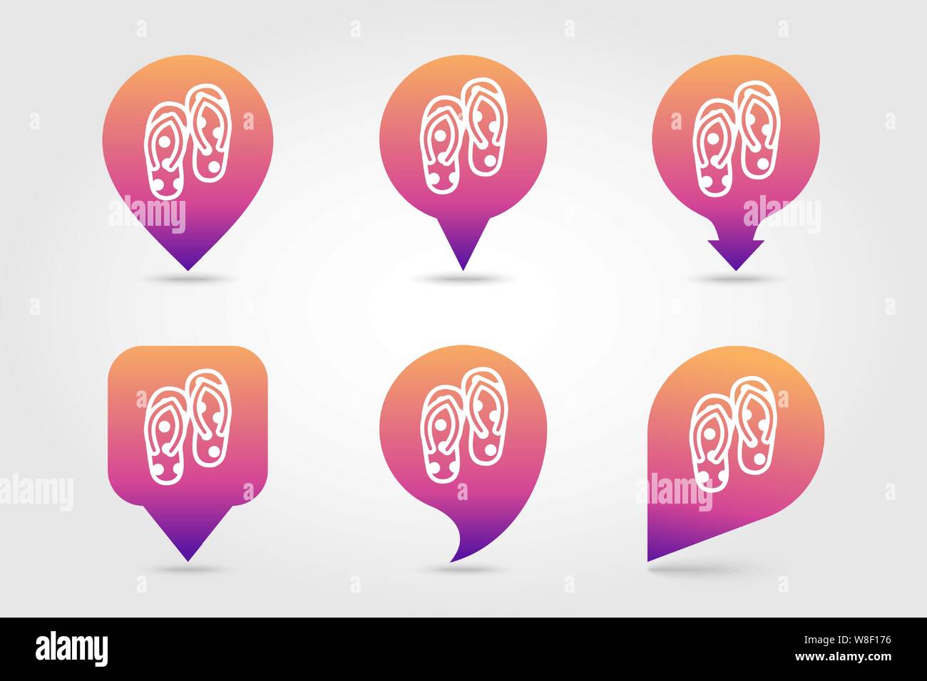 Flip Flops vector pin map icon. Beach Map pointer. Summer Map markers ...