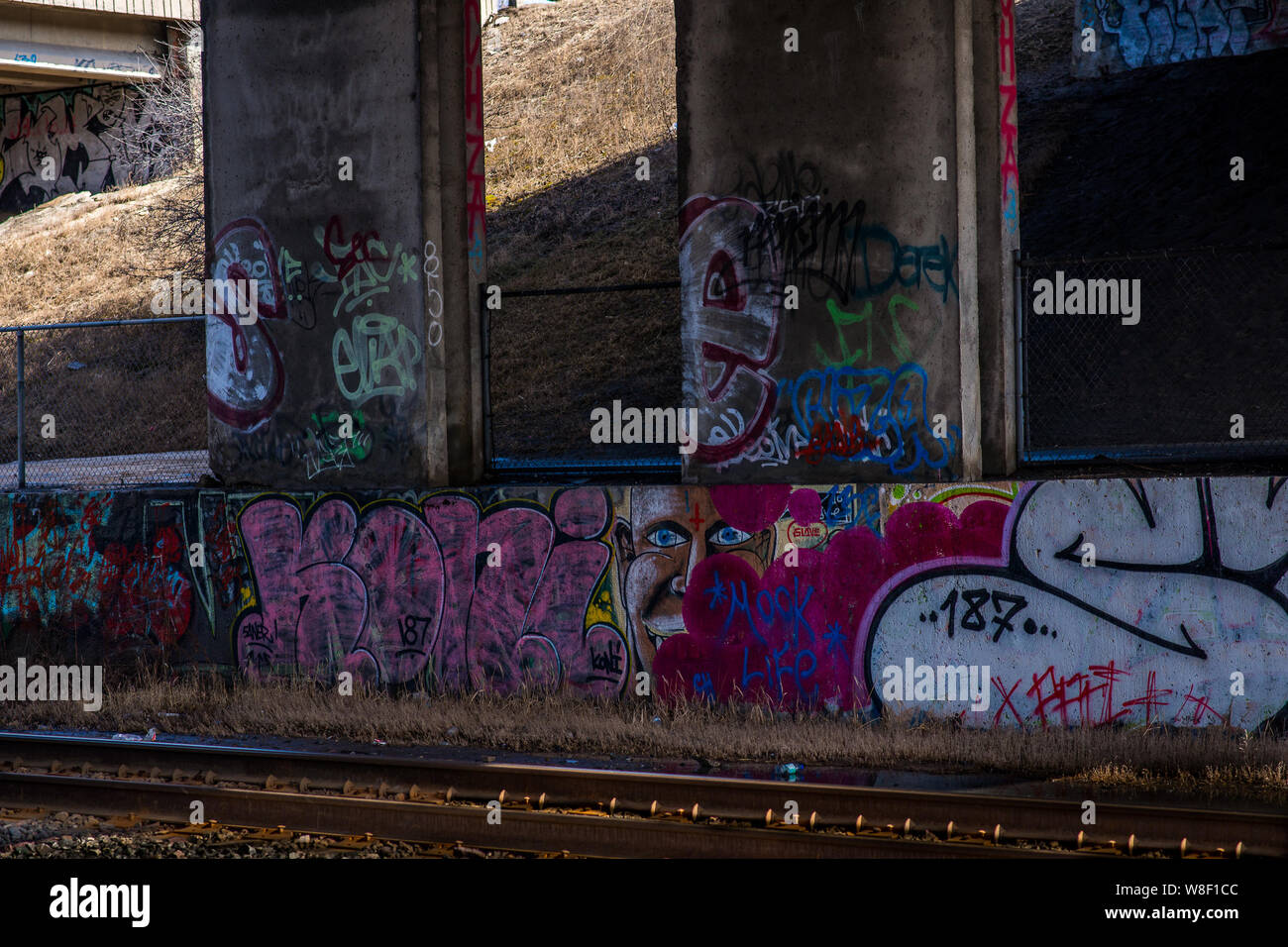 graffiti under the bridge along the railway-4 Stock Photo - Alamy