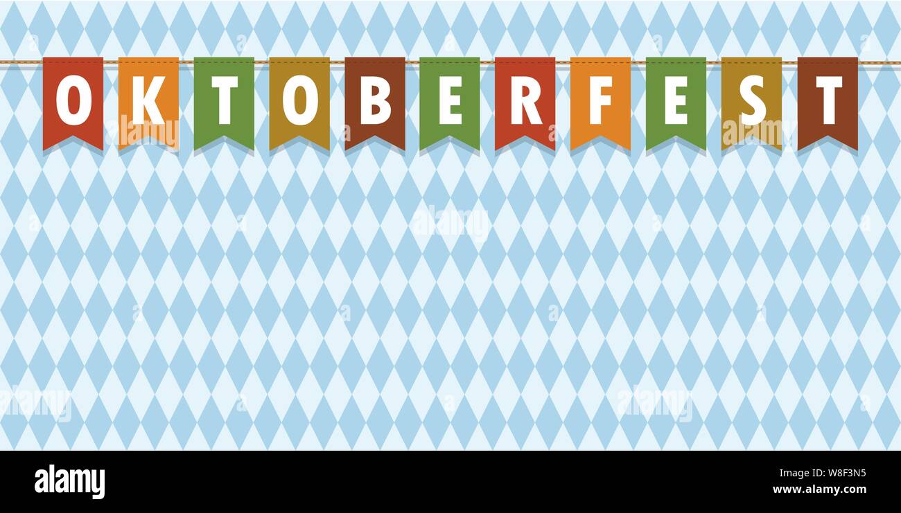 oktoberfest party flags on bavaria flag texture background vector ...