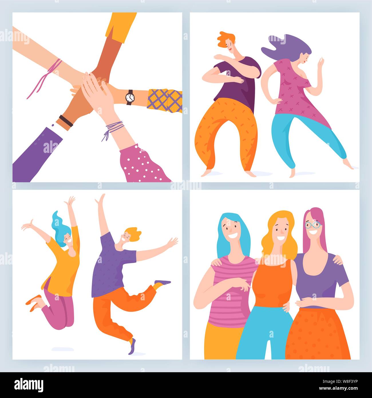 Set of four vector friendship motivation images with happy people Stock ...