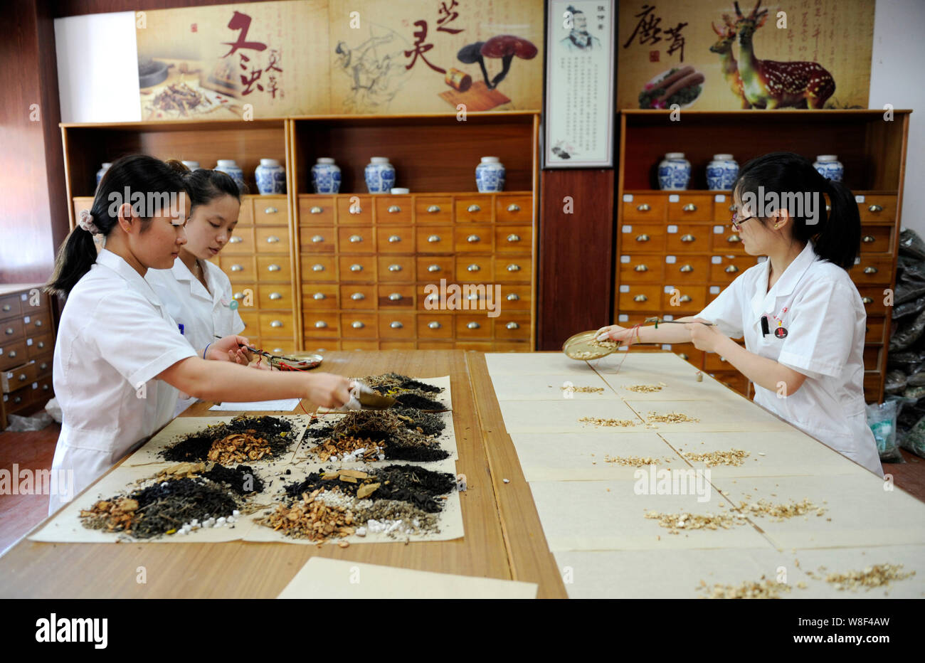 --FILE--A Chinese pharmaceutist dispenses traditional Chinese medicine ...