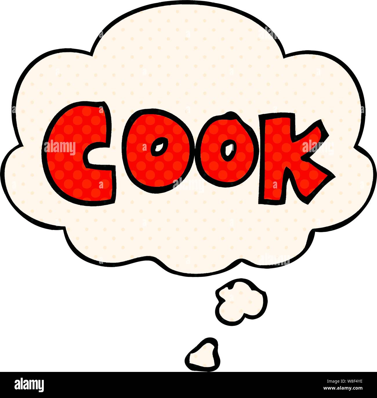cartoon word cook with thought bubble in comic book style Stock Vector ...