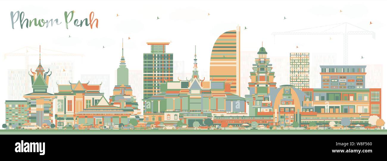 Phnom Penh Cambodia City Skyline with Color Buildings. Vector ...