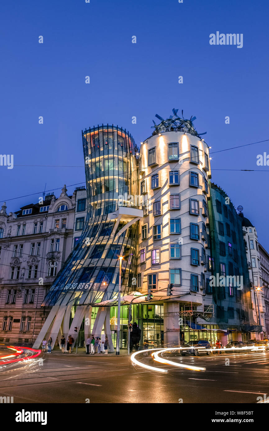 The Dancing House or Fred and Ginger building in Prague. Long exposure ...