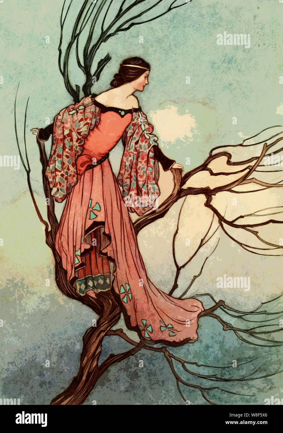 medieval damsel on a tree branch Stock Photo - Alamy